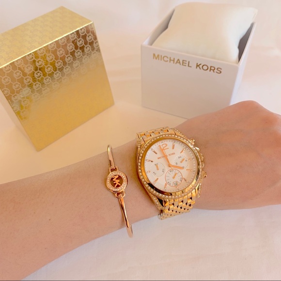 Michael Kors | Jewelry | Nwt Authentic Mk Rose Gold Tone Pave Logo Bracelet | Poshmark